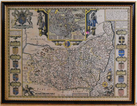 John Speed | John Speed - engraved county map of Suffolk with inset ...