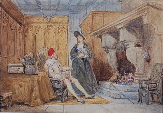 George Cattermole | - Interior scene with couple by a fire | MutualArt