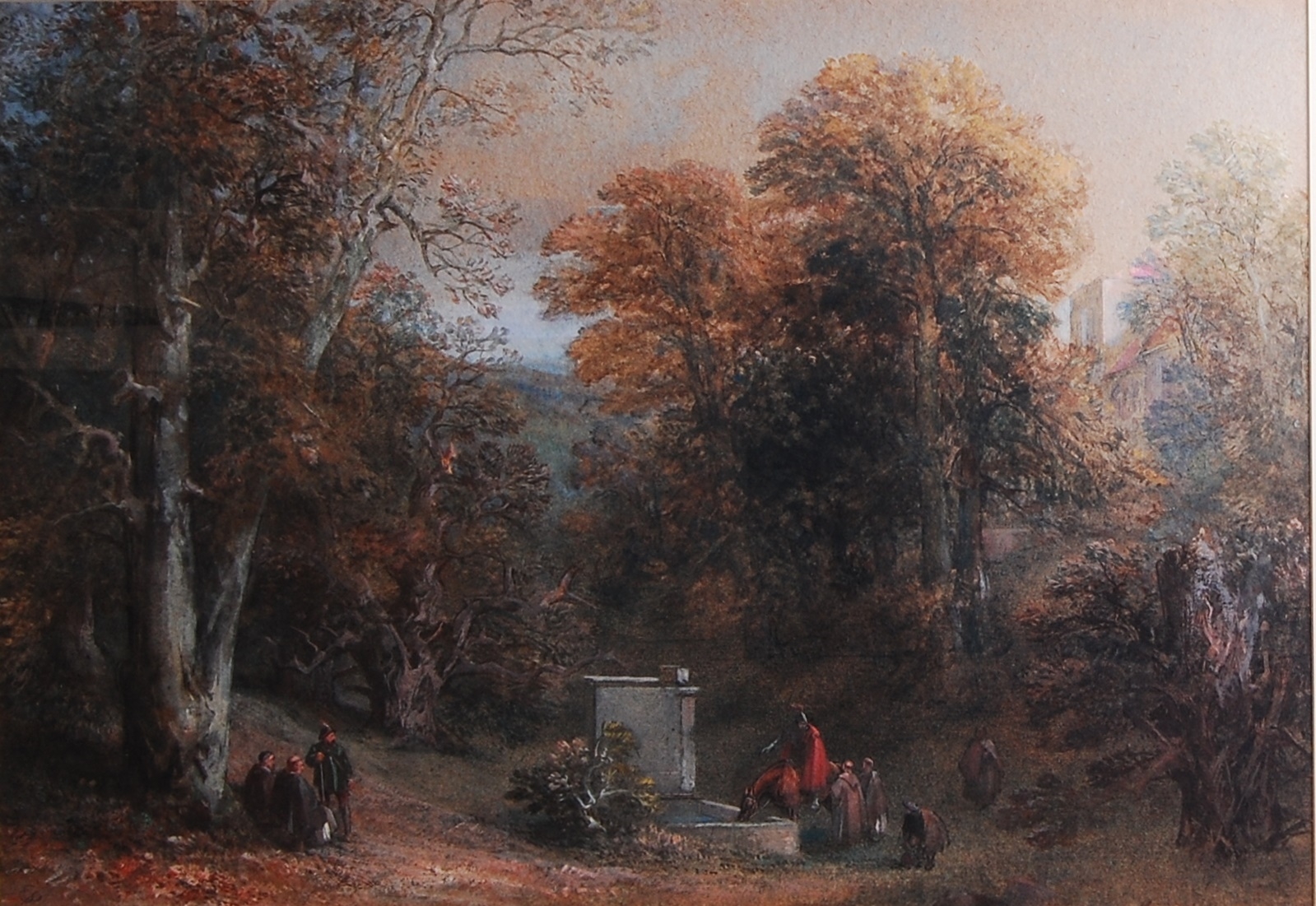 George Cattermole | - A knight taking his horse to water in a wooded ...