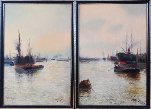 Arthur Wilson | Arthur Wilson - Pair; Barges on the Thames | MutualArt