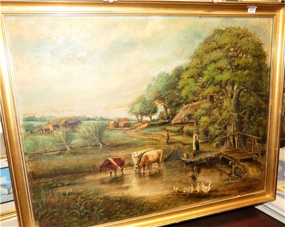 A. G. Levett | Farmyard scene with cattle watering | MutualArt