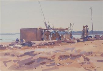 Richard Foster | - Figures by a riverside shack | MutualArt