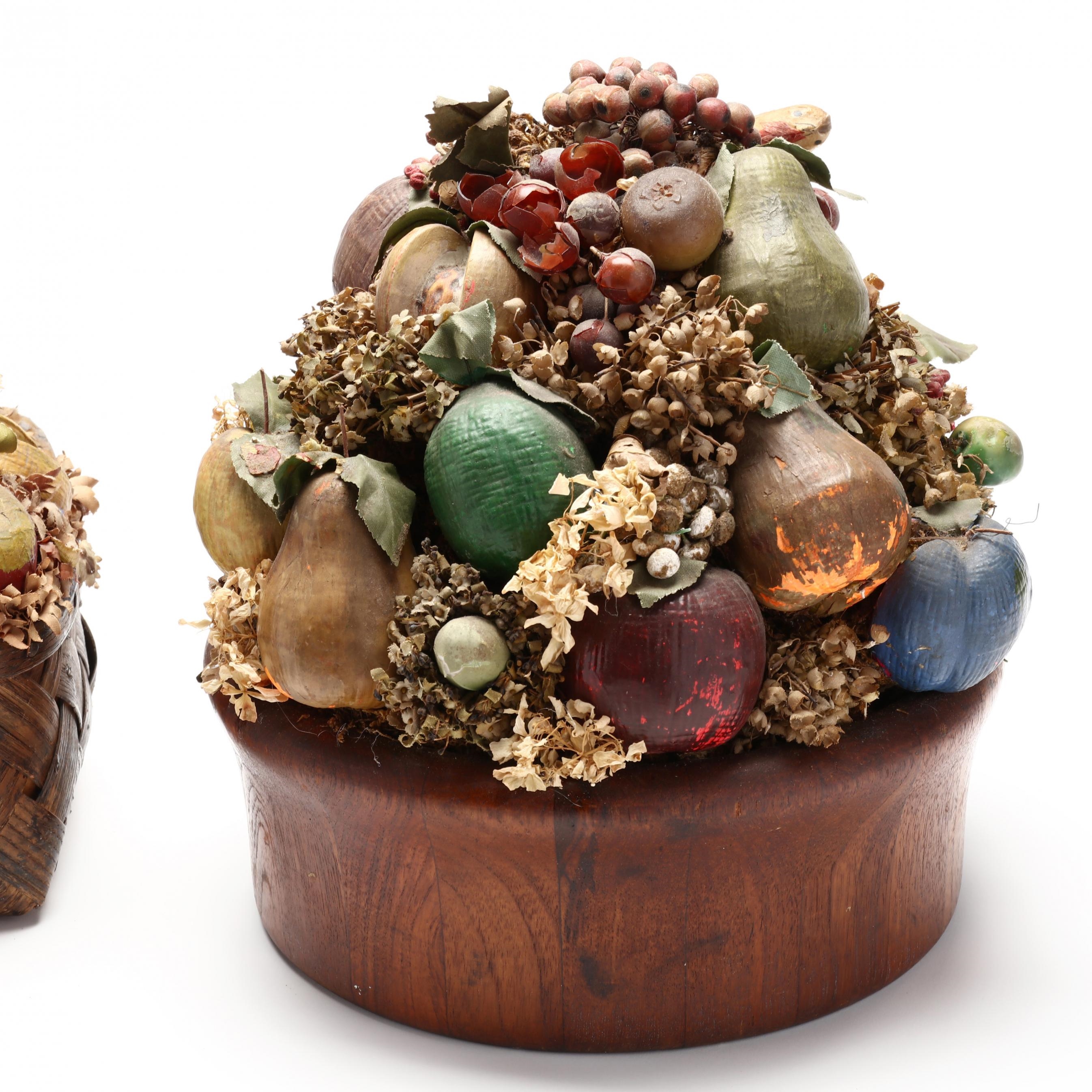 Doris Stauble | Two Folk Art Flower and Fruit Still Life Sculptures ...