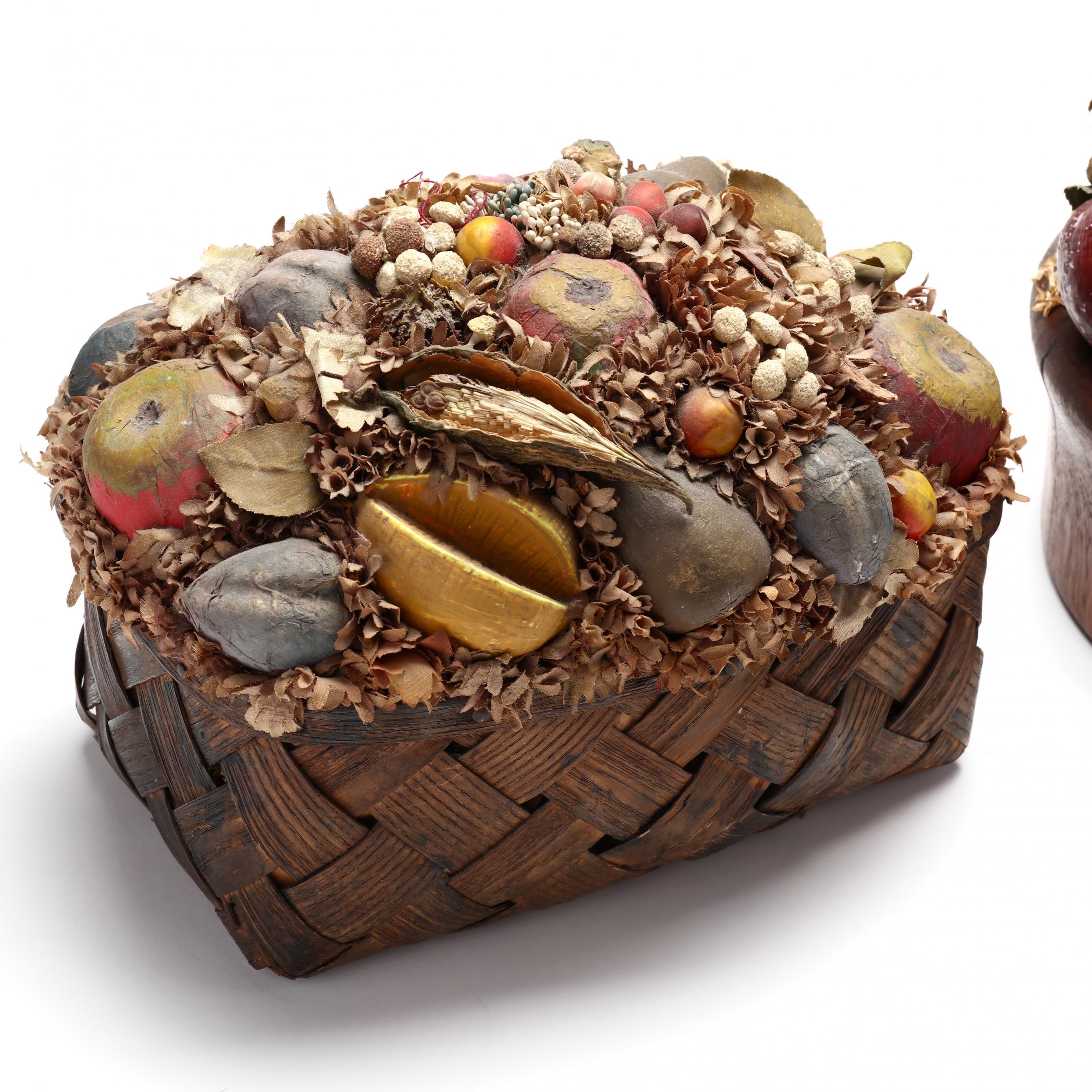 Doris Stauble | Two Folk Art Flower and Fruit Still Life Sculptures ...