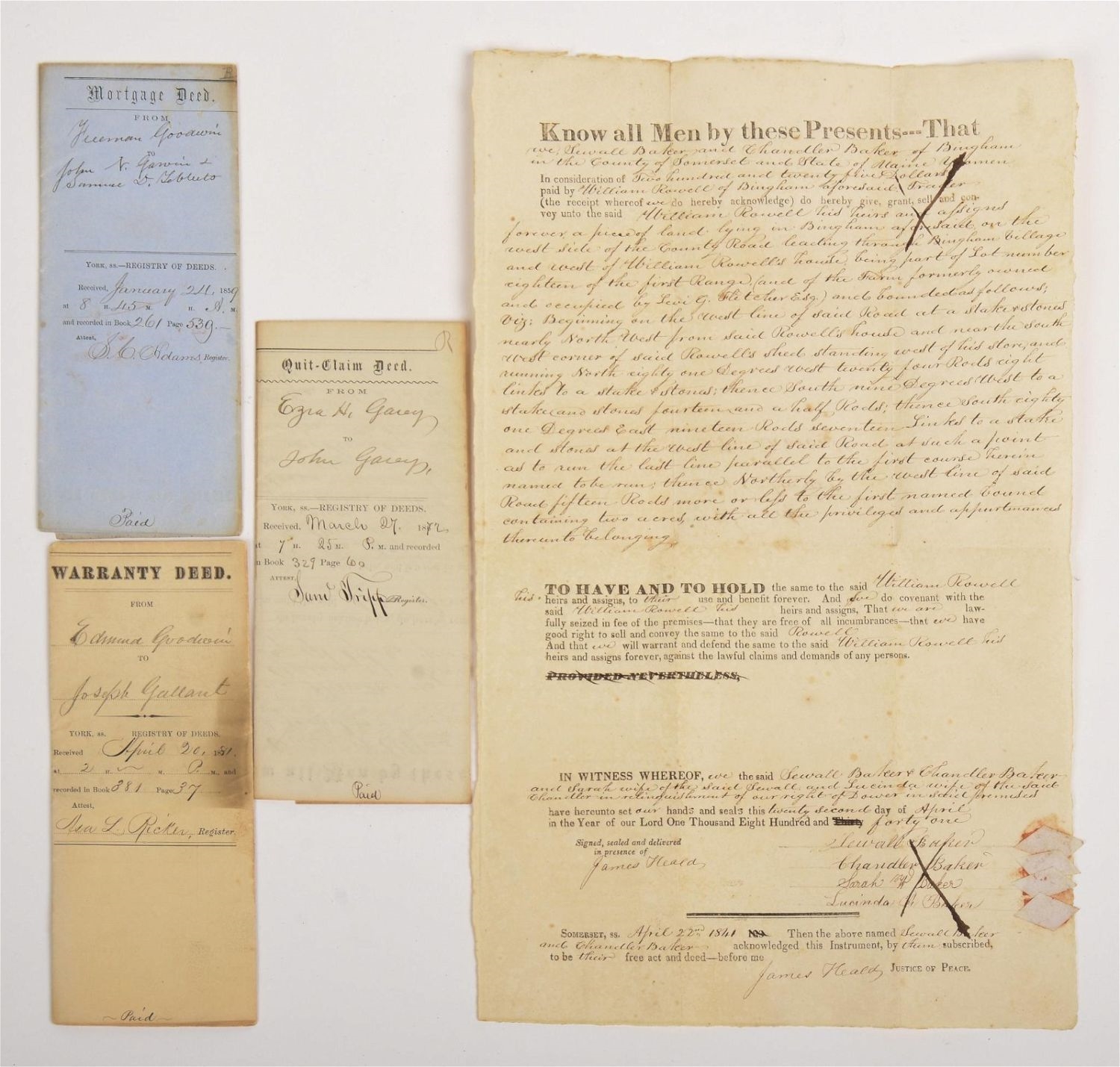 William Rowell | Four 19th Century Maine Deeds. (1841) | MutualArt