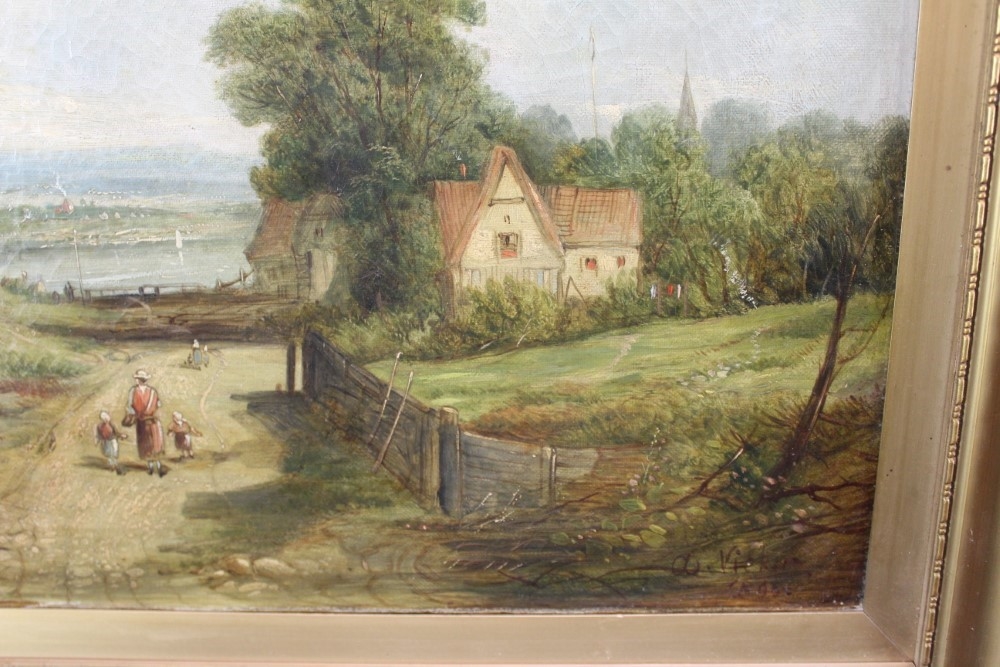 Alfred Henry Vickers | A river landscape with figures on a path by a ...