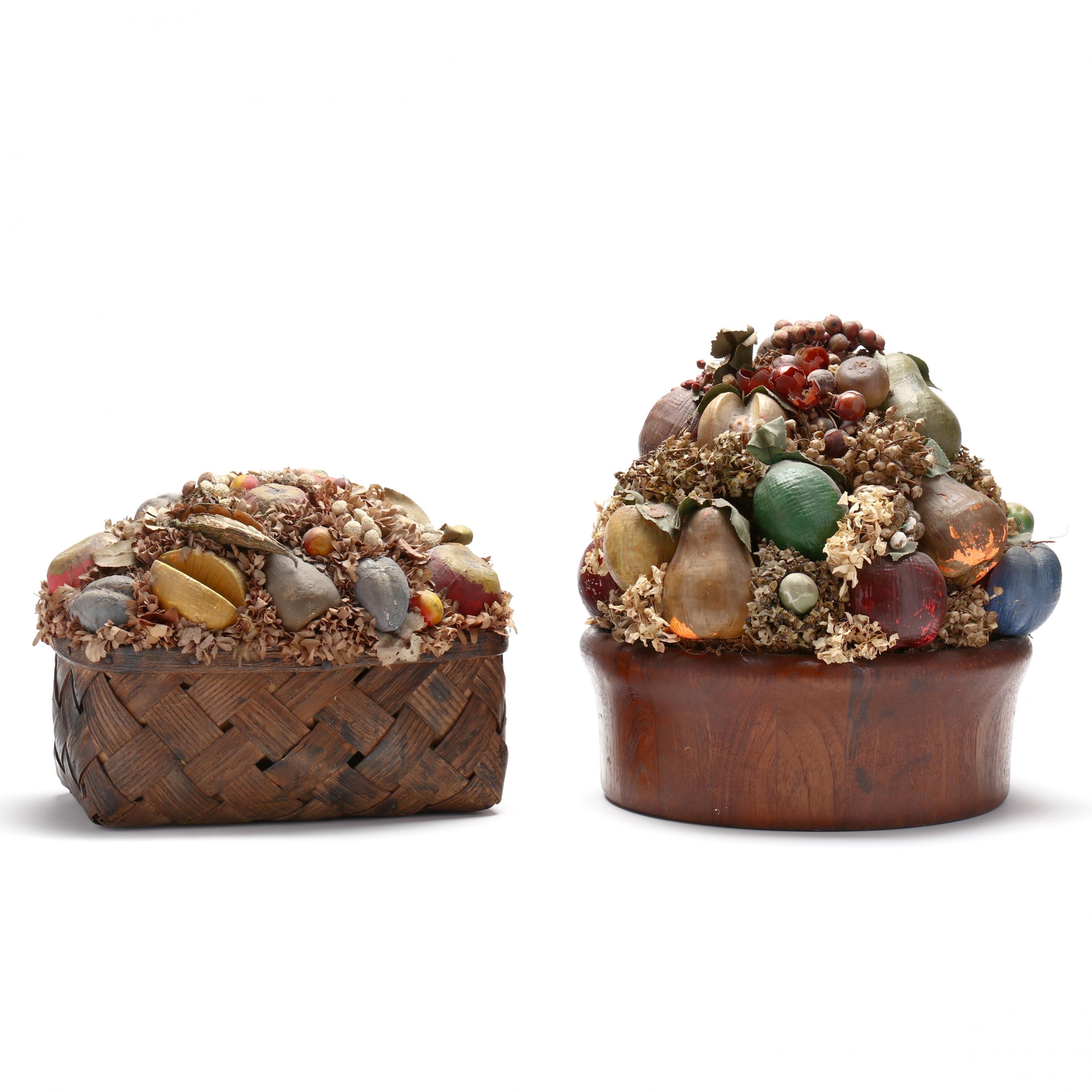 Doris Stauble | Two Folk Art Flower and Fruit Still Life Sculptures ...