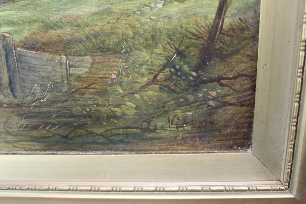 Alfred Henry Vickers | A river landscape with figures on a path by a ...