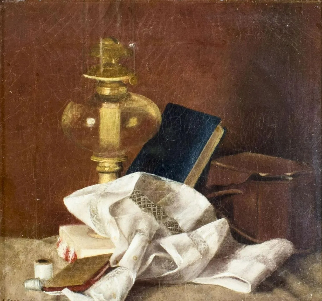 Nicholas Alden Brooks | Still Life with Oil Lamp, Book and Linen ...