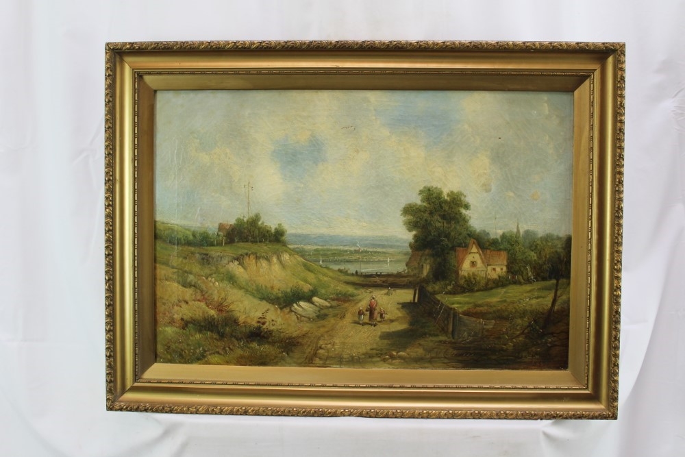 Alfred Henry Vickers | A river landscape with figures on a path by a ...