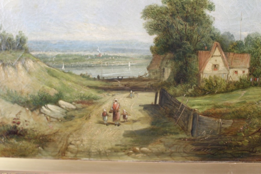 Alfred Henry Vickers | A river landscape with figures on a path by a ...