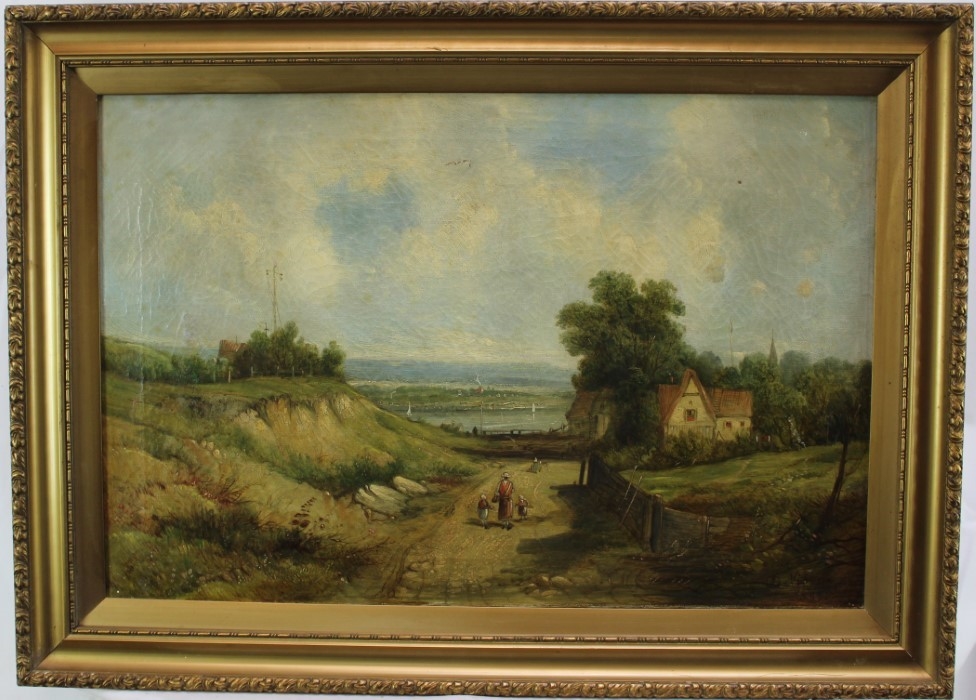 Alfred Henry Vickers | A river landscape with figures on a path by a ...