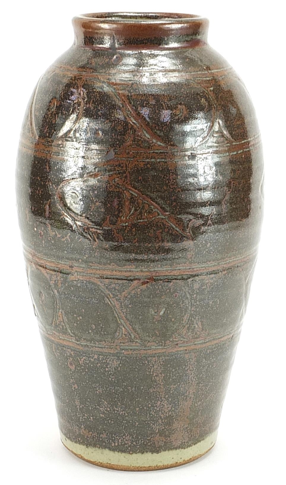 Geoffrey Whiting | studio pottery vase incised with fish | MutualArt