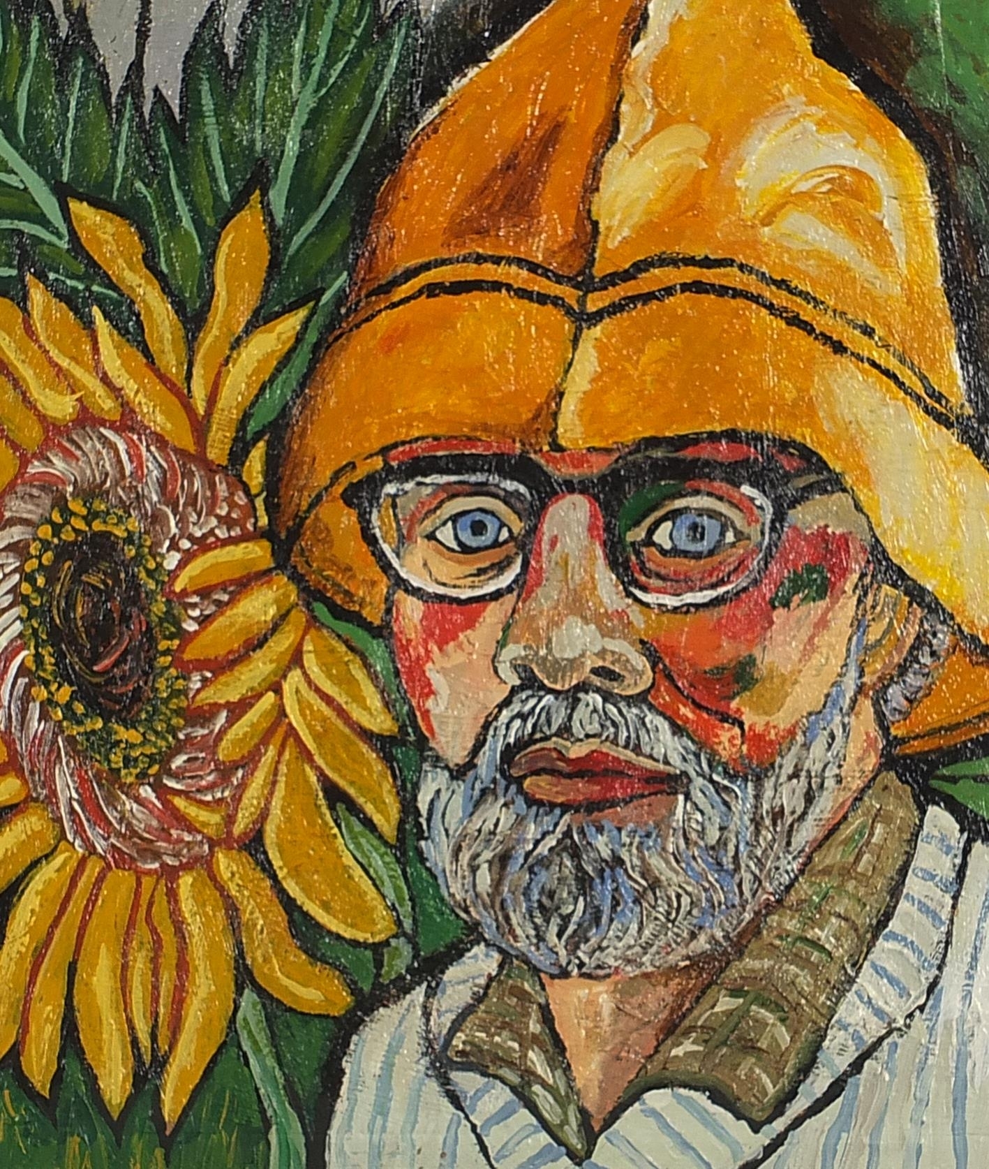 John Randall Bratby | Portrait with sou'wester and sunflower | MutualArt