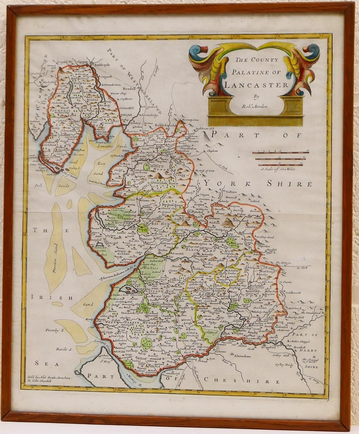 Robert Morden | hand coloured map The County Palatine of Lancaster ...