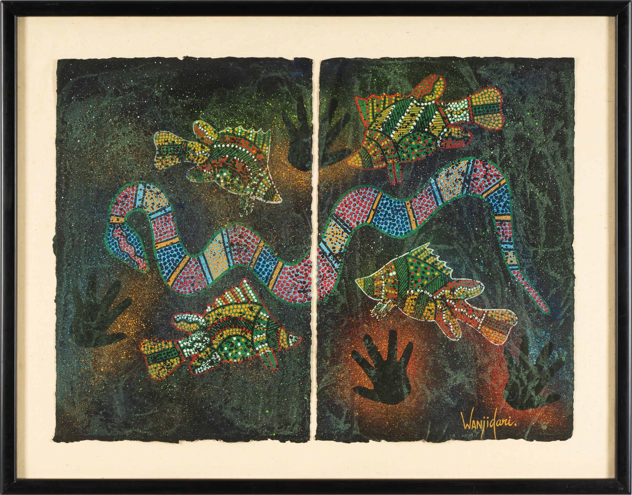 Leanne Reid Wanjidari | Dyptich of Fish, Dreamtime Serpent and Hands ...