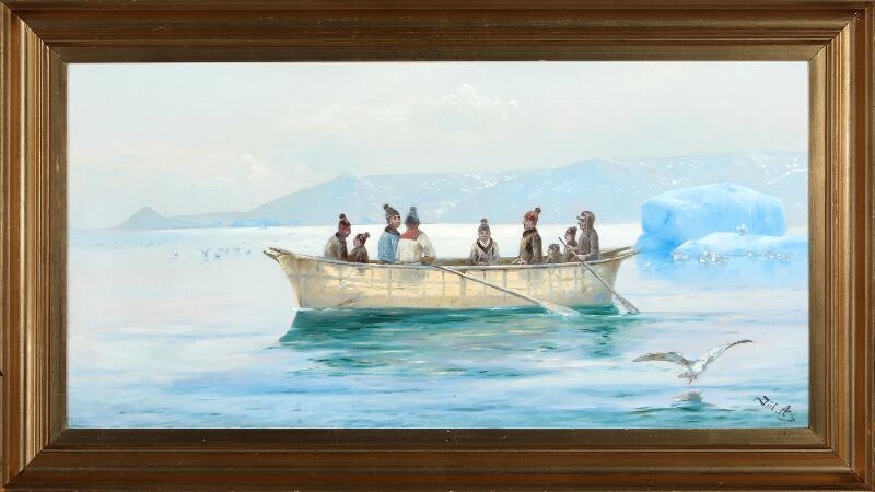 Julius Andersen | Greenlandic coastalscape with Inuits setting out in a ...