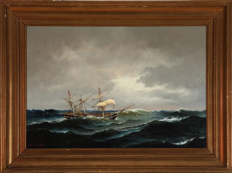 Carl Ludwig Bille | A ship with reefed sails in rough weather (1871 ...