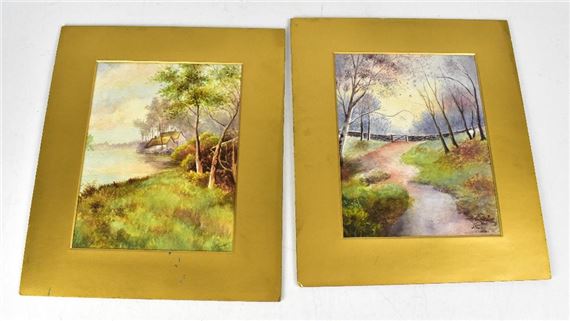 J. Rhodes | country path in woodland and thatched cottage by riverside ...