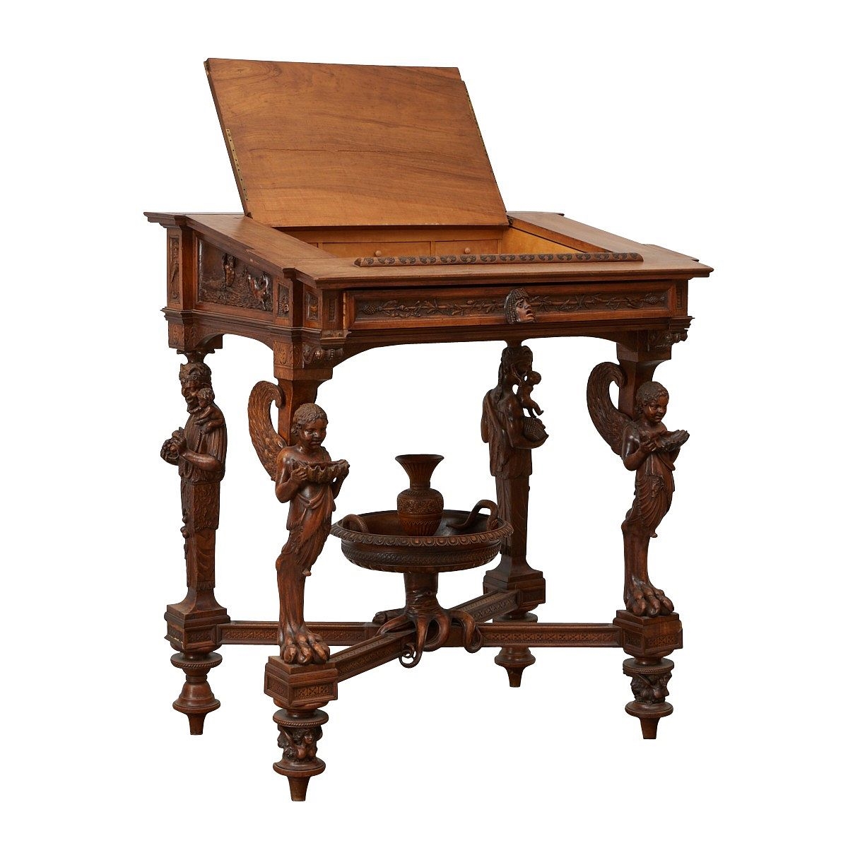 John Pollard Seddon | Rare Ornate Carved Victorian Writing Desk | MutualArt