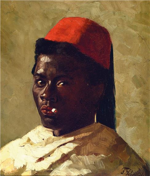Fritz Schnitzler | portrait of a smoking African with Fez | MutualArt