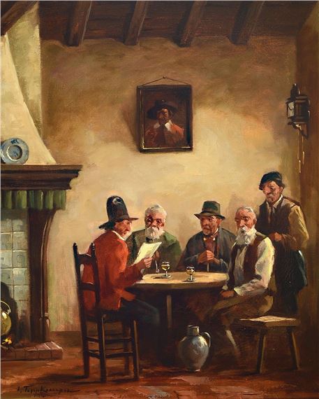 Josef Tippkemper | Five men atthe table in the room | MutualArt