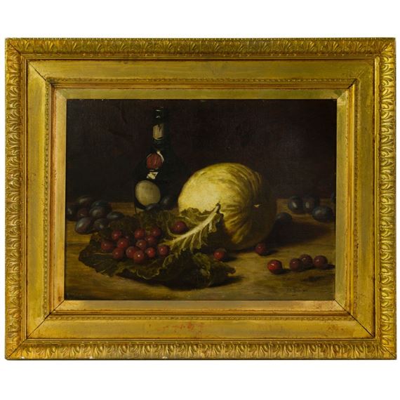 James William Stamper | Still life including produce and bottle of ...