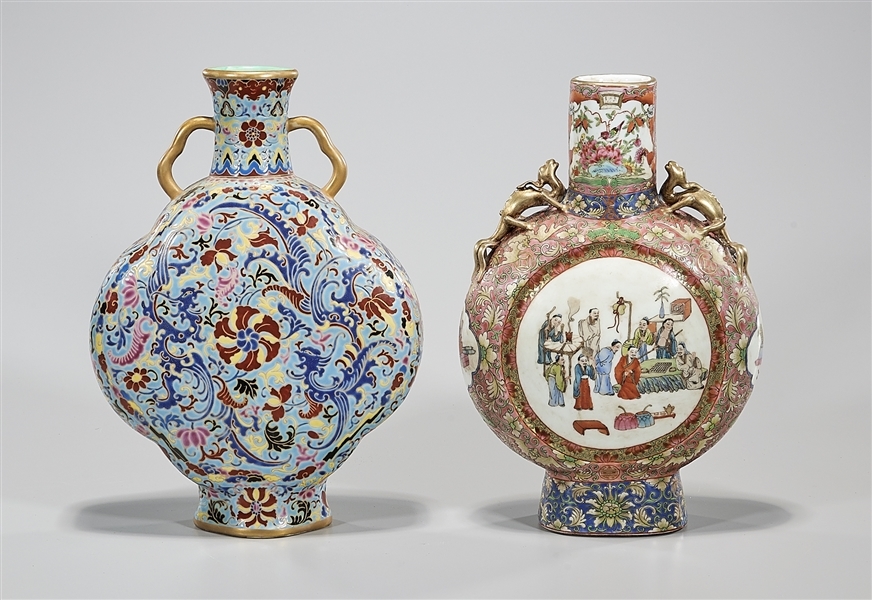Qianlong | Two Chinese porcelain moon flasks with all-over floral ...