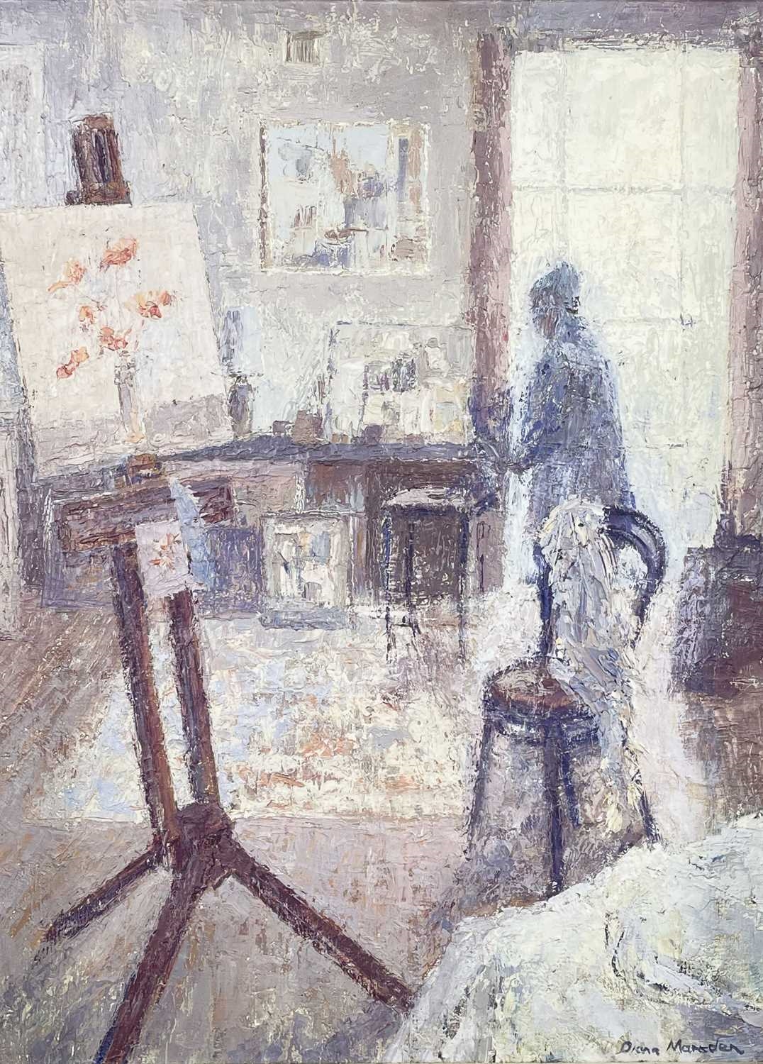 Diana Marsden | Interior scene with figure and painting on easel ...