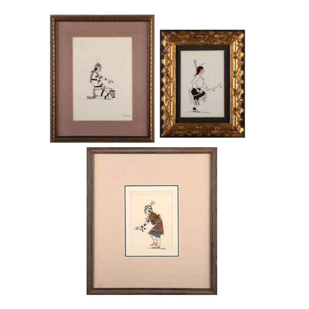 Jose D. Roybal | Group of Three Drawings: Koshare + Koshare Playing ...