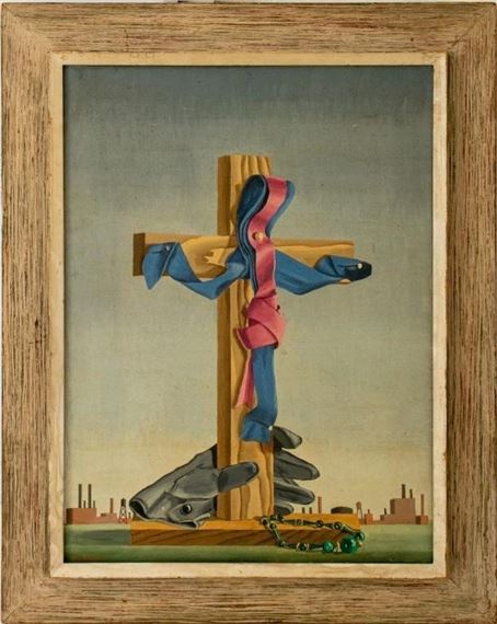 Edward August Landon | Edward A. Landon Surrealist Crucifix Oil Canvas ...