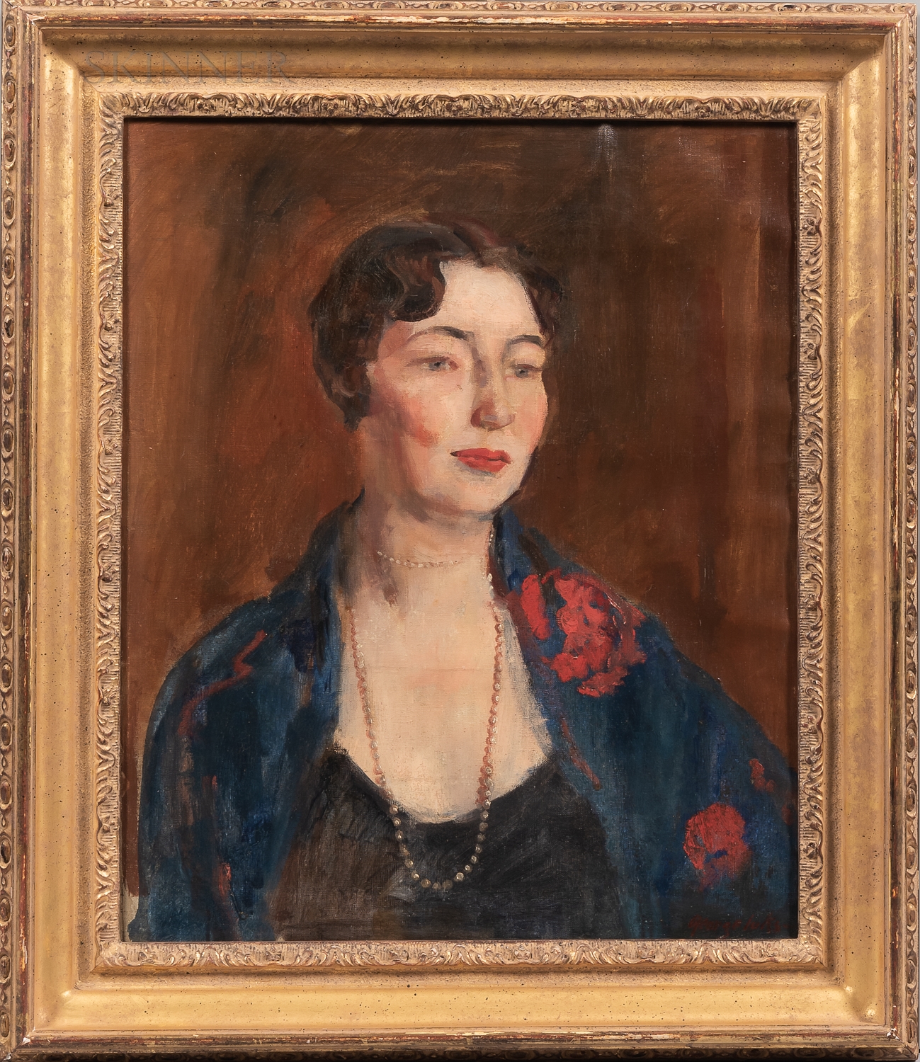 George Luks | Portrait of a Woman Wearing Pearls. | MutualArt