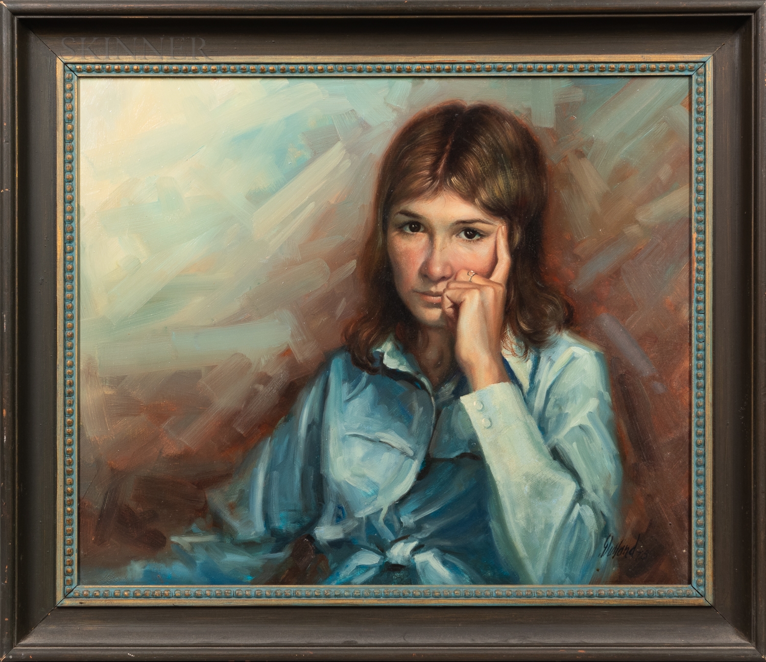 Oscar Durand | Portrait of a Young Girl in Blue. (1978) | MutualArt