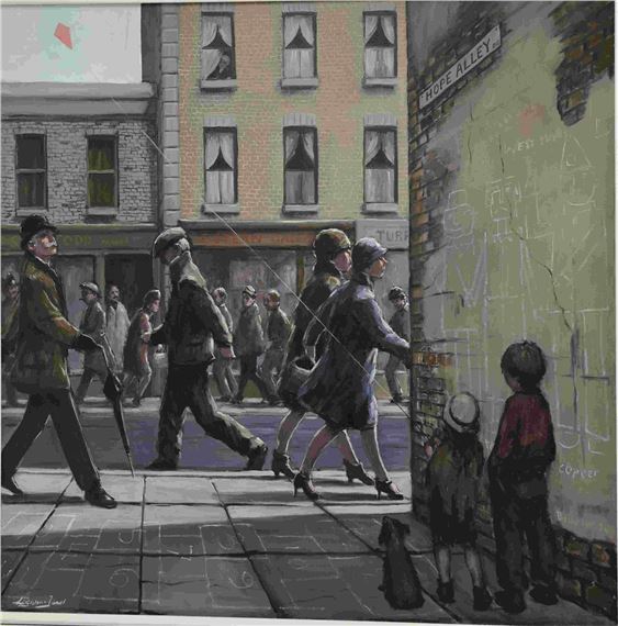Barry Leighton-Jones | A busy street scene and urchin children flying a ...