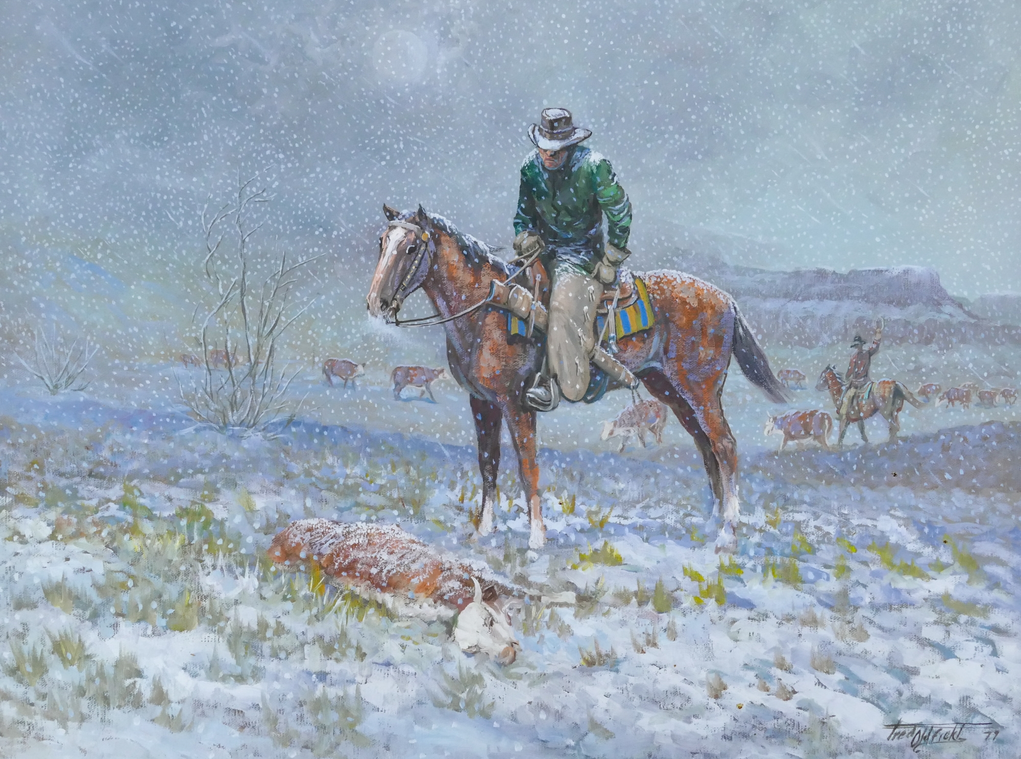 Fred Oldfield | ''Fallen Friend'' (Cowboy with Calf) (1979) | MutualArt