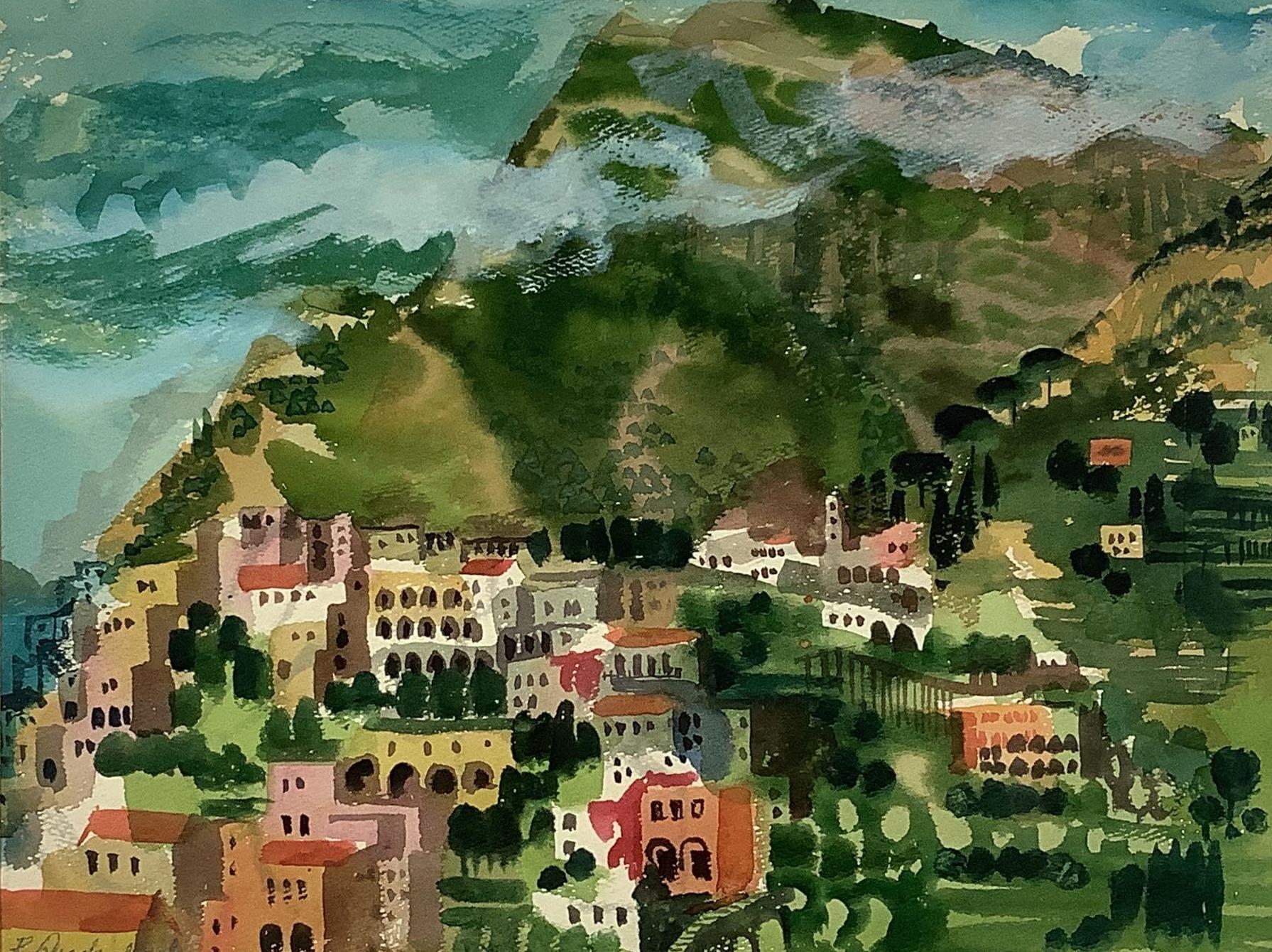 Robert Mead Quackenbush | Mountains landscape with homes | MutualArt