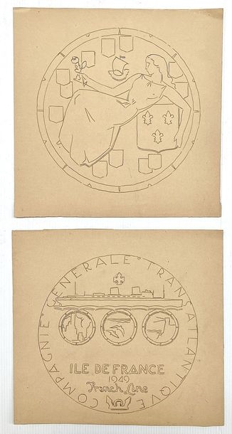 Marcel Renard | Deux études pour une médaille de la Compagnie générale ...