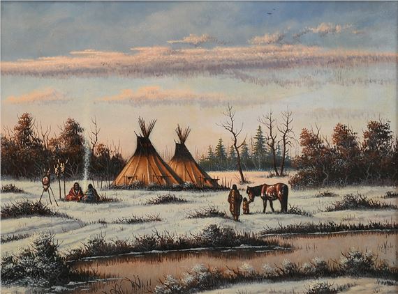 Fred Duran | Native American Indian Winter Scene with Teepees and ...