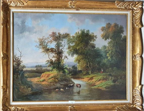 Germain Postelle | Shepherdess at the stream (19th Century) | MutualArt