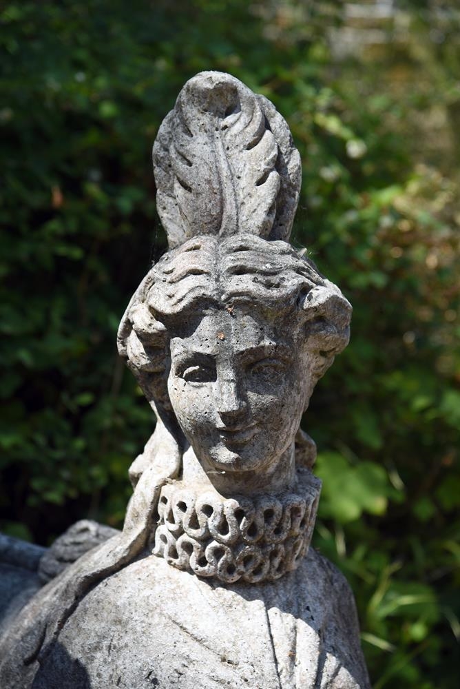 Austin And Seeley | A PAIR OF COMPOSITION STONE SPHINXES ON PEDESTAL ...