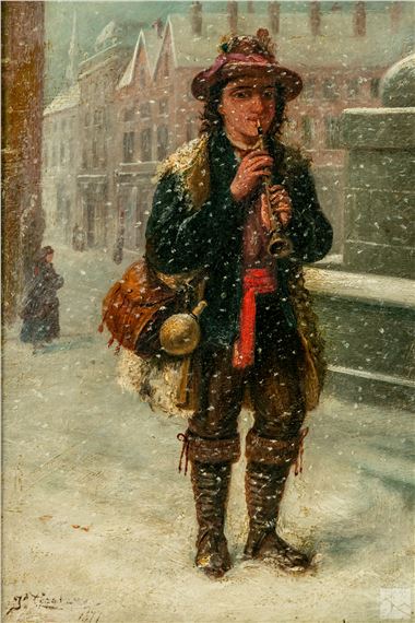 Jacques François Carabain | A figural portrait depicting a piper in ...