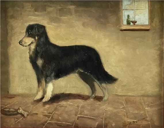 Henry Percy | A dog with a bone in a stable | MutualArt