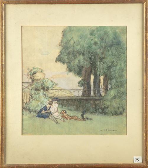 Charles Auguste Edelmann | Conversation au jardin | MutualArt