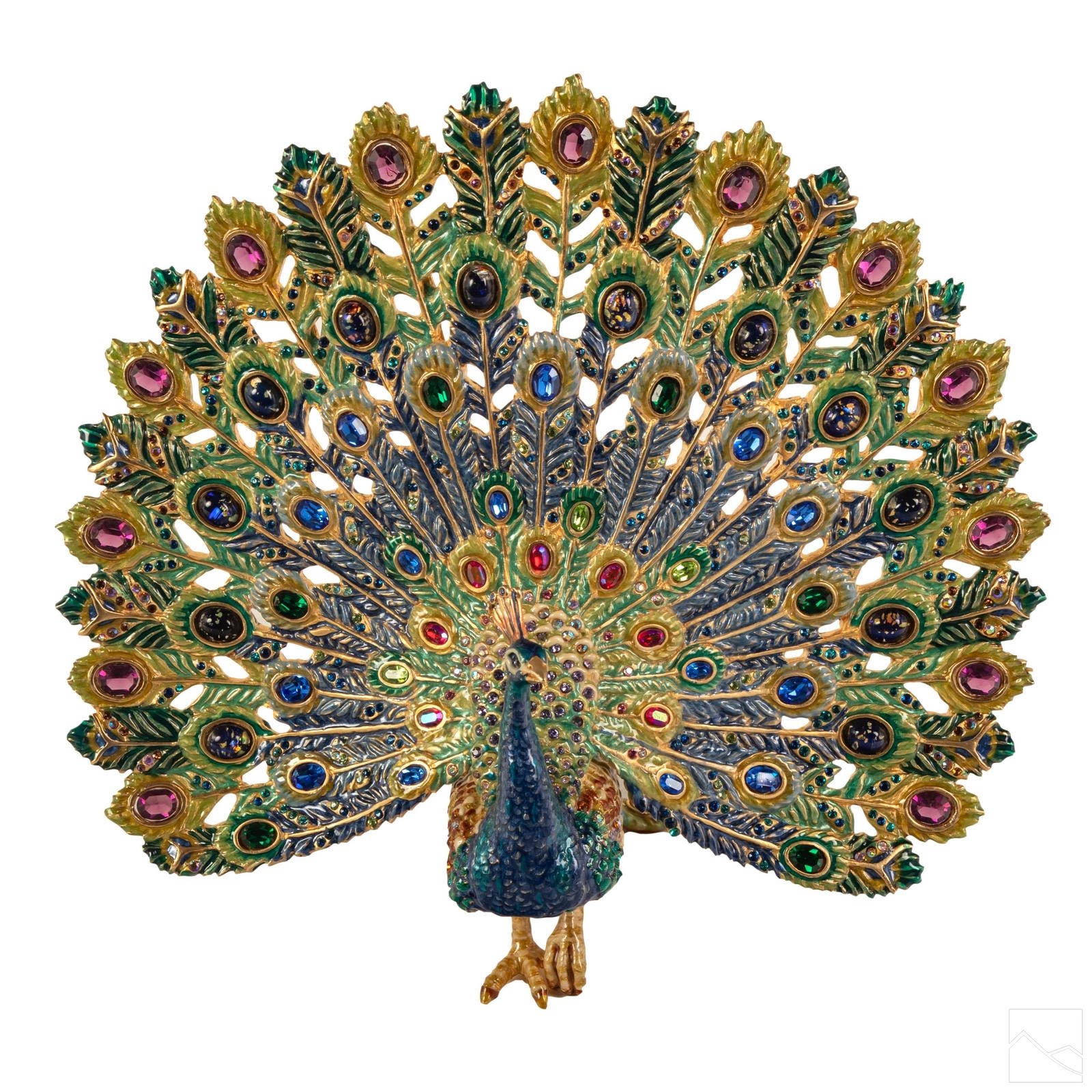 Jay Strongwater | A large peacock with its plumage fully presente ...