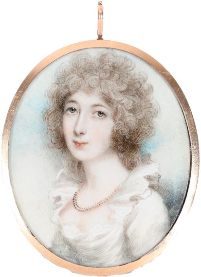 Andrew Plimer | Portrait miniature of a lady wearing a white dress and ...