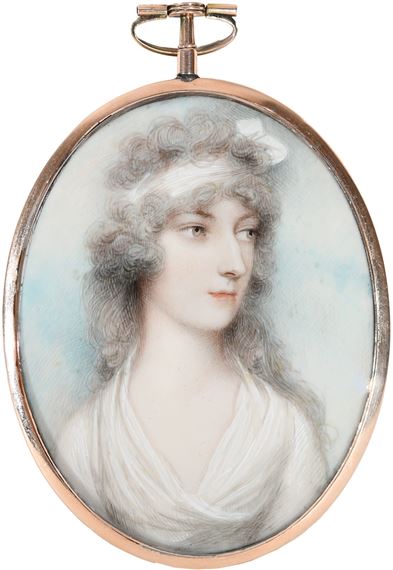 Andrew Plimer | Portrait miniature of a lady wearing a white dress and ...