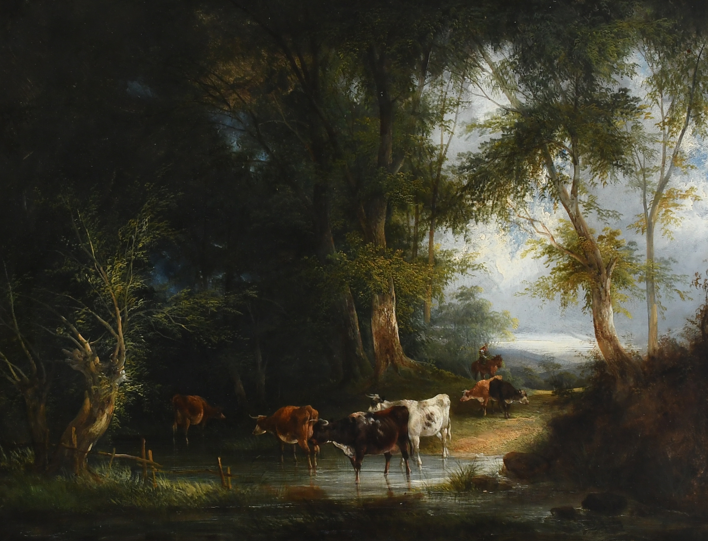 Constant Troyon | Wooded landscape with cattle watering | MutualArt