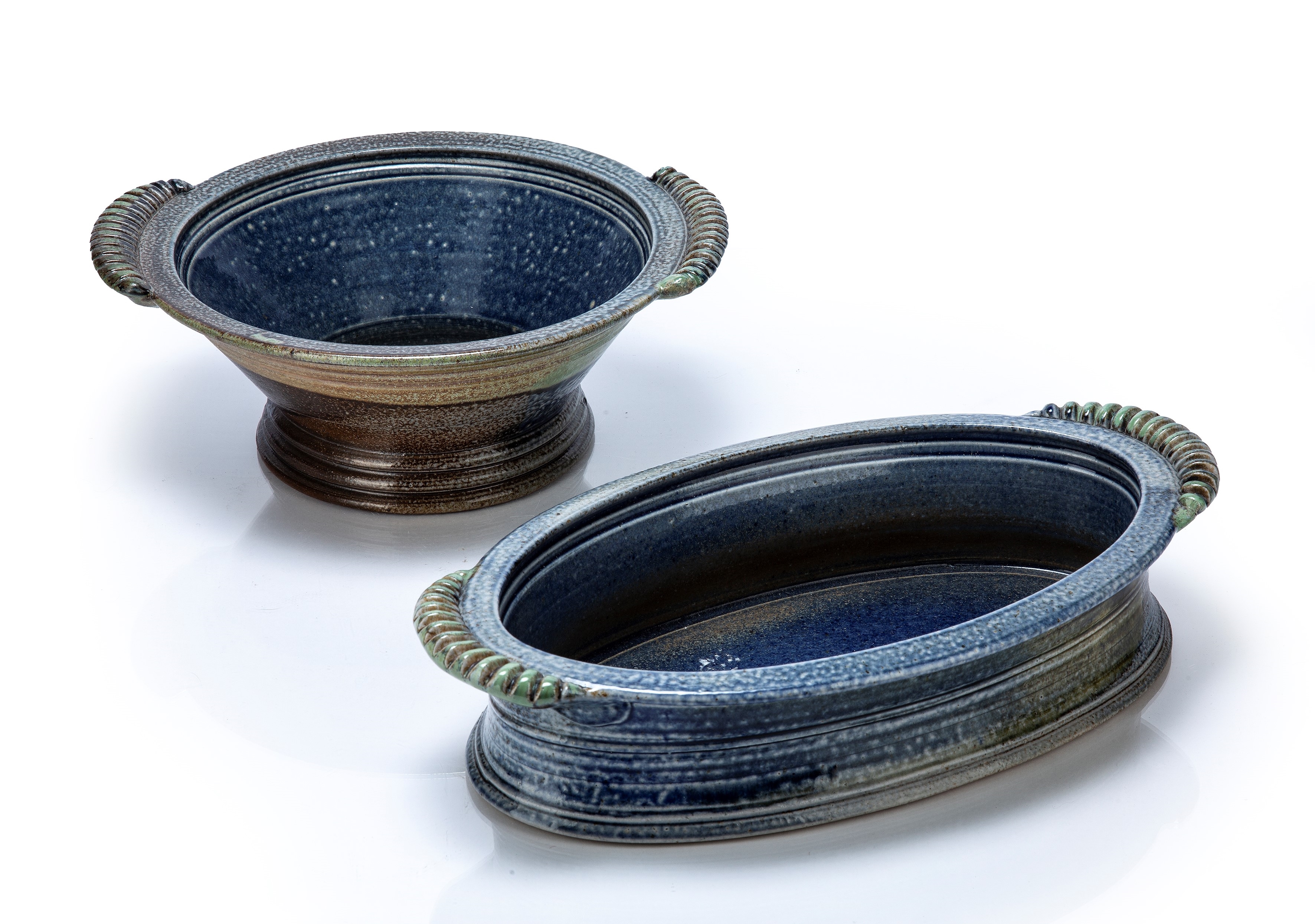 Jane Hamlyn | Two salt glazed bowls with twin handles | MutualArt