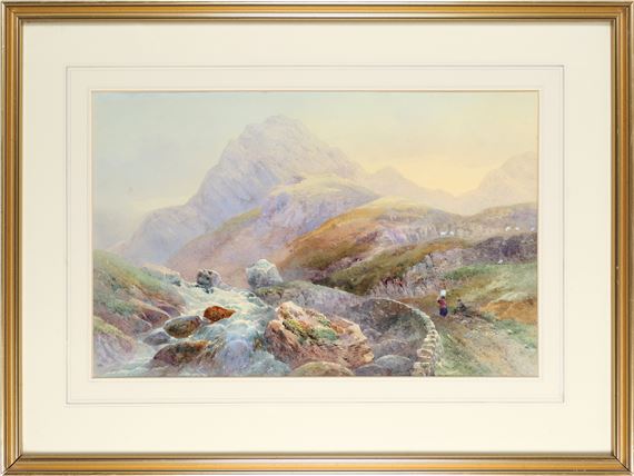 Walter Arnée Frank | Figures stopping on a path in a mountainous river ...