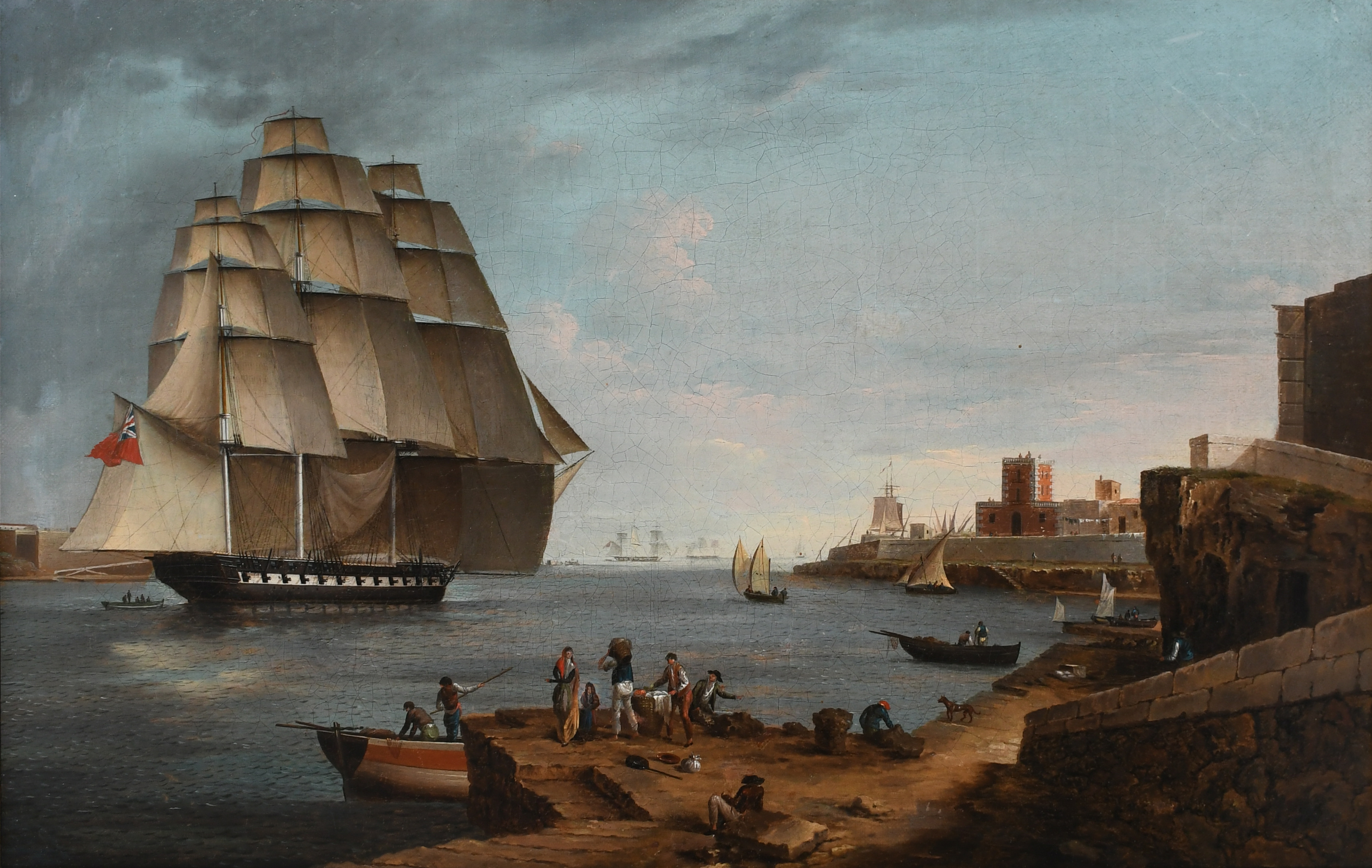 Anton Schranz | A large 52-gun British frigate lying at anchor in Port ...